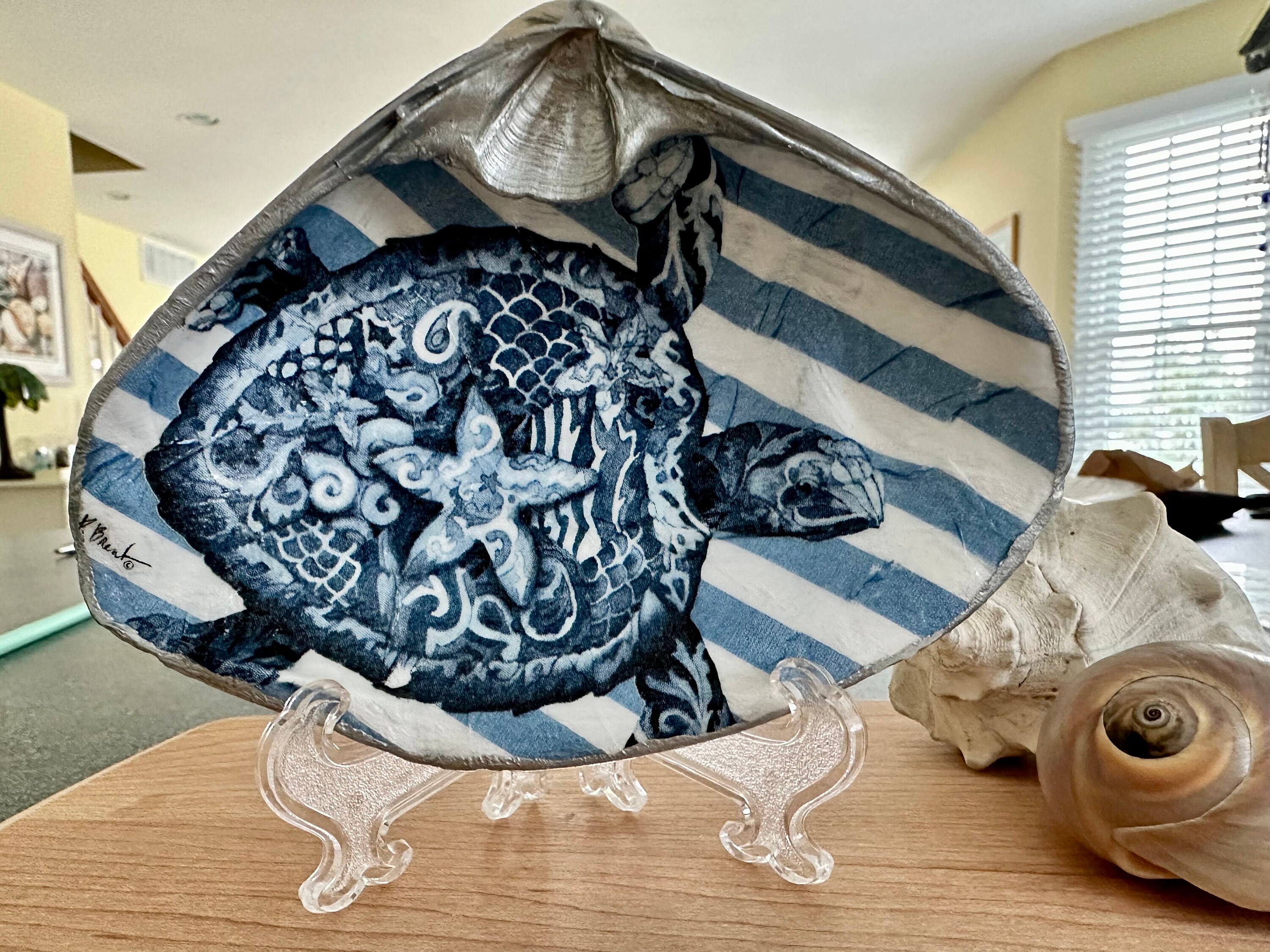 Navy Blue Turtle Decoupage Clam Shell - Etsy