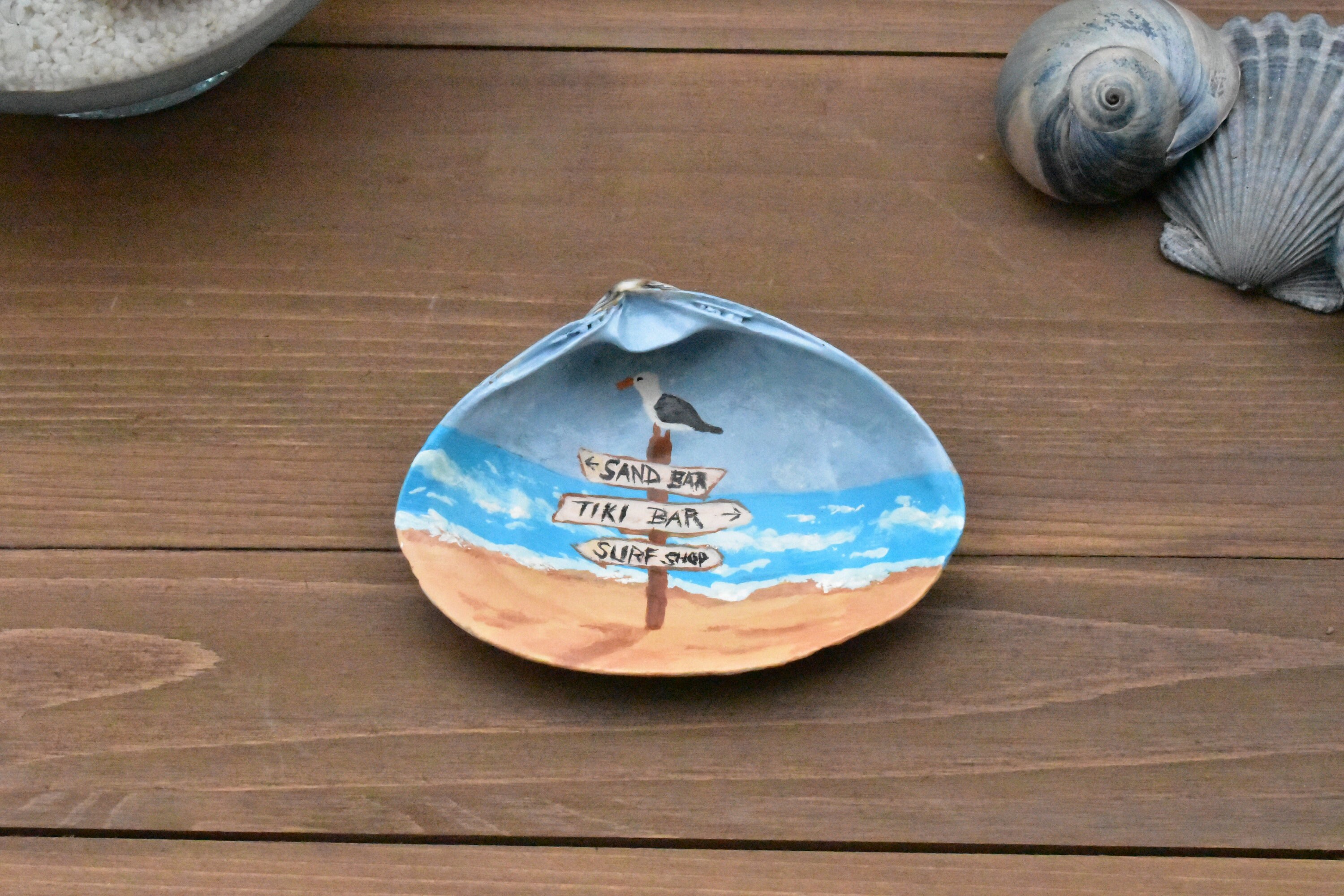 Hand Painted Beach Sign With Seagull on Clam Shell - Etsy