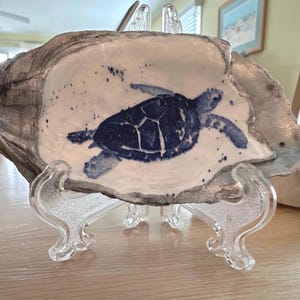 Navy Blue Sea Turtle Decoupage Oyster Shell - Etsy