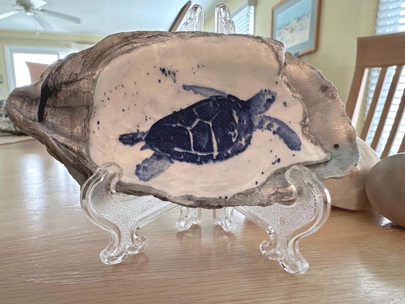 Navy Blue Sea Turtle Decoupage Oyster Shell - Etsy