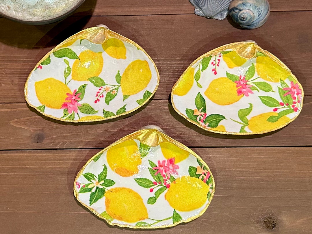 Sunny Yellow Lemons Decoupage Clam or Oyster Shell - Etsy
