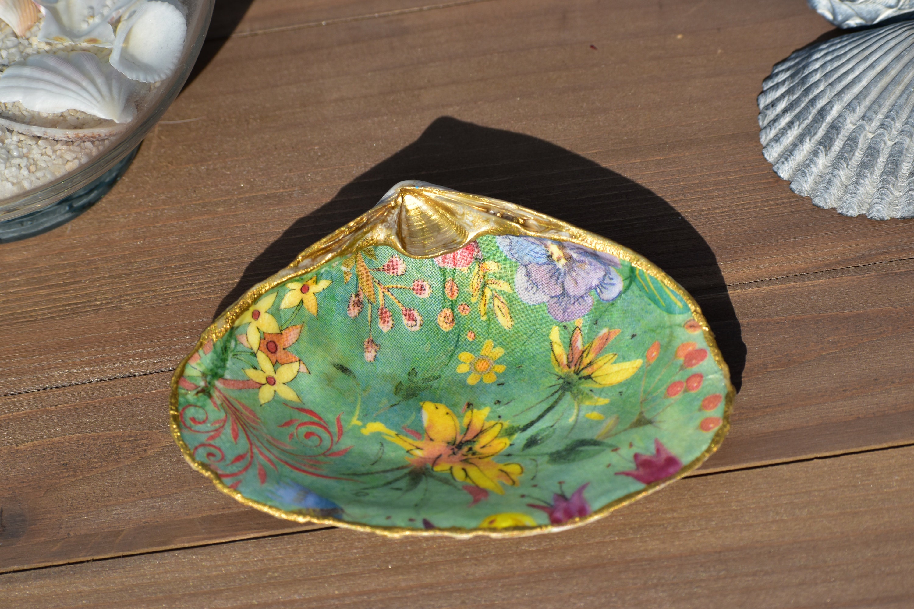 Green Floral Decoupage Clam Shell - Etsy