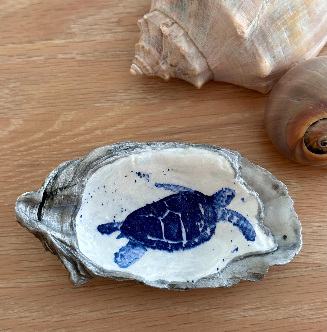 Navy Blue Sea Turtle Decoupage Oyster Shell - Etsy