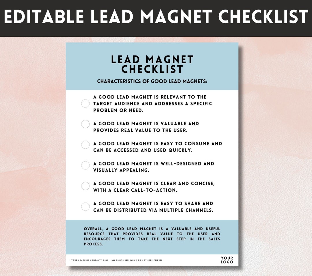 Lead Magnet Checklist, Canva Template, Lead Magnet Guide, Editable Lead ...