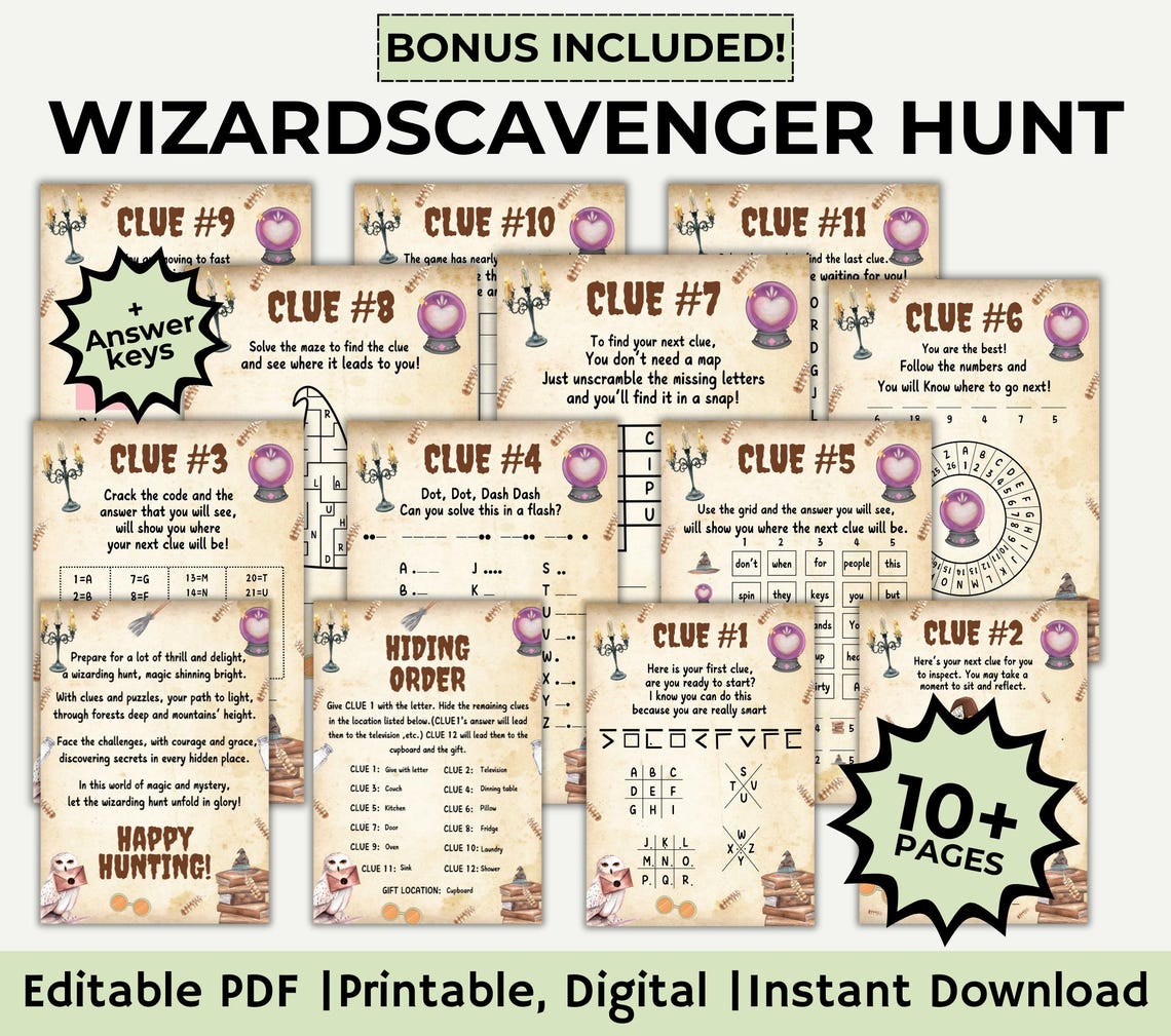Wizard Scavenger Hunt, Magic Puzzle Clues, Teens Birthday (PDF File) - Etsy