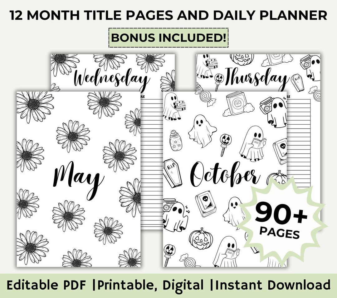 Yearly Title Page With to Do List, Weekly Planner, Daily Planner ...