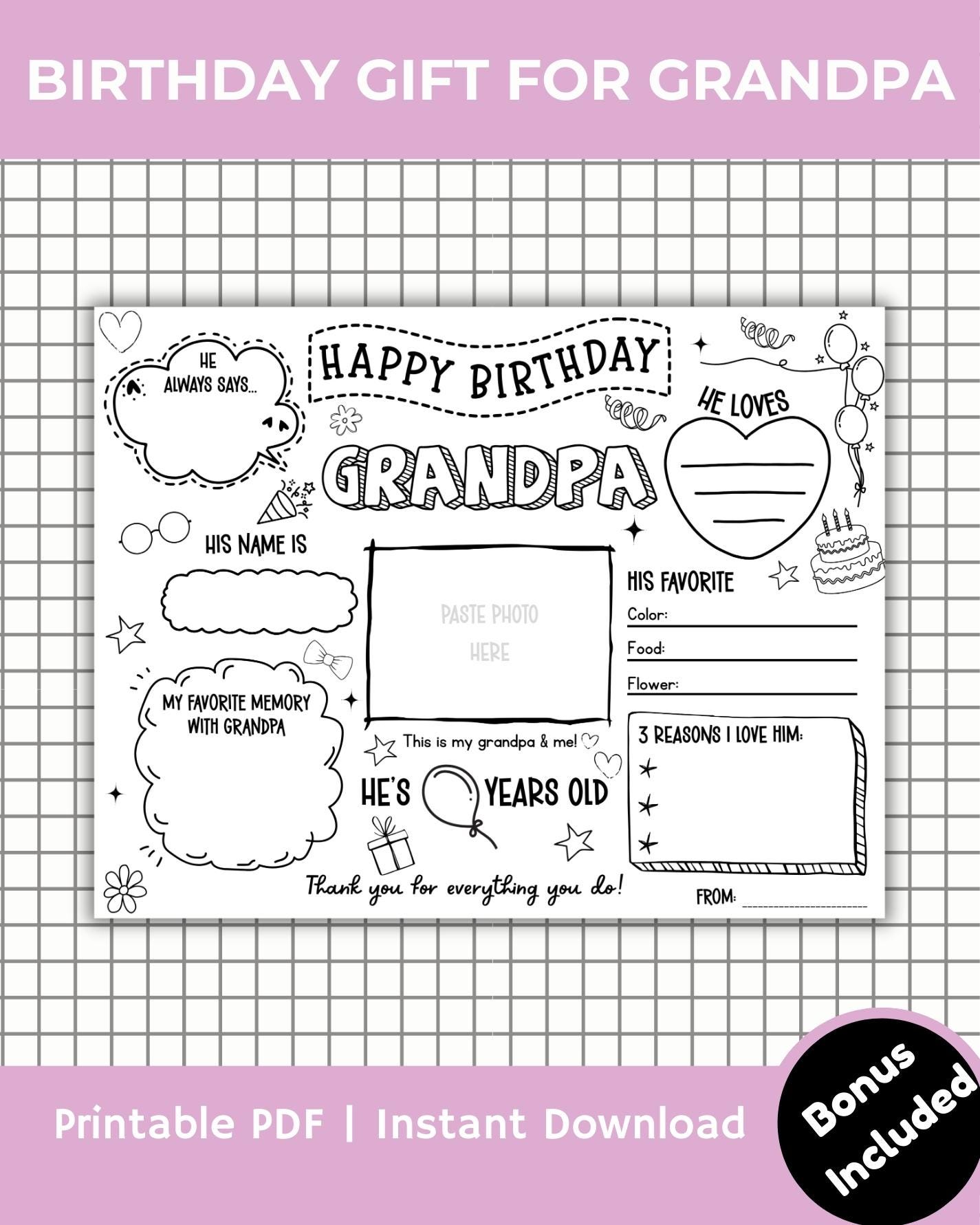 Happy Birthday Grandpa Coloring Page, All About Grandfather Template ...