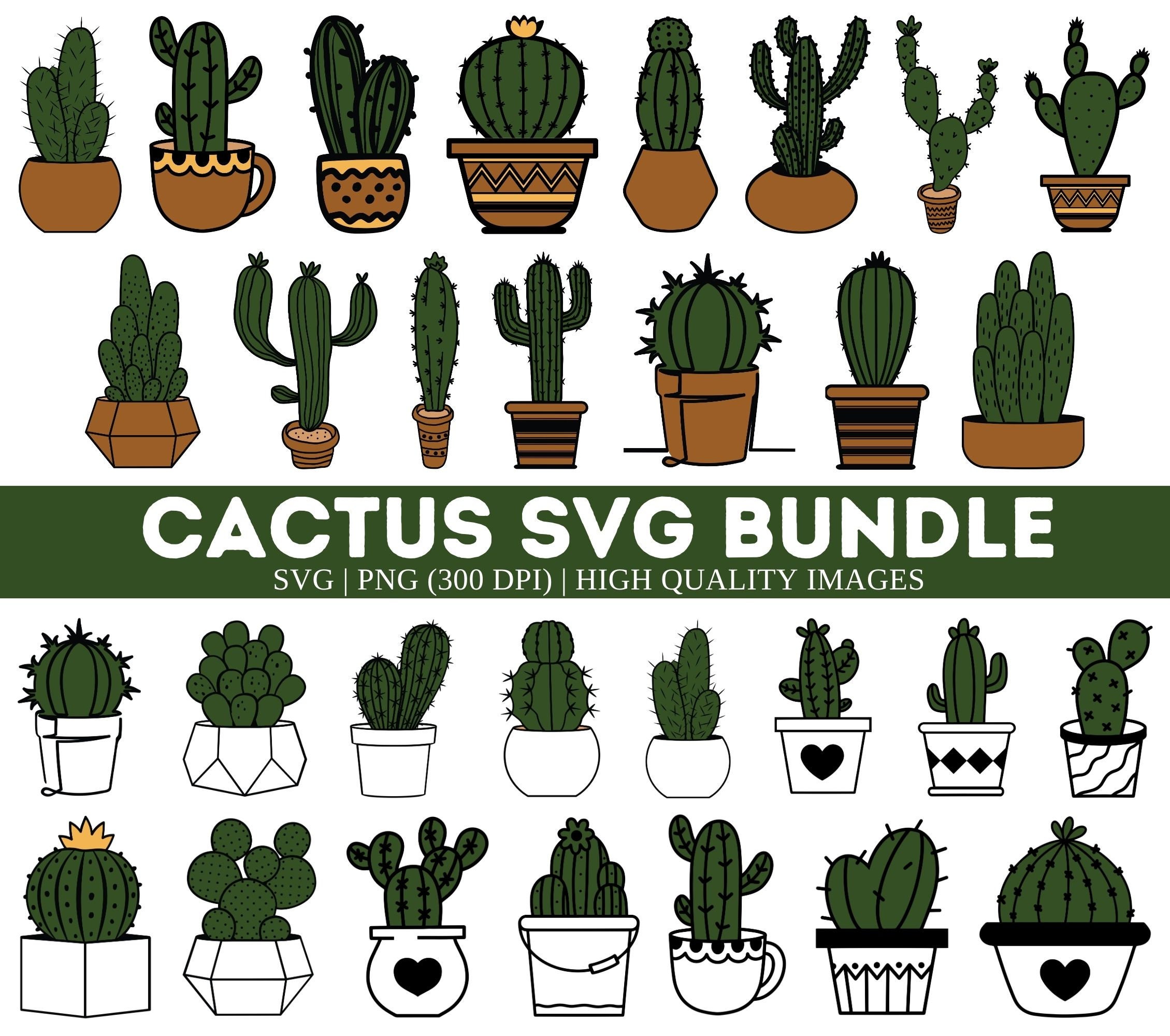 Cactus SVG PNG Bundle Cactus Svg Succulent Svg Cactus Silhouette Desert ...