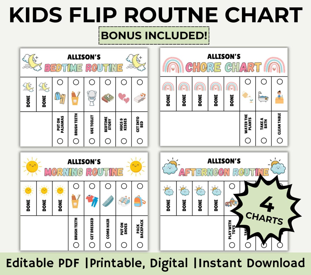 Routine Flip Chart, Toddler Routine Chart, Morning Evening Visual ...