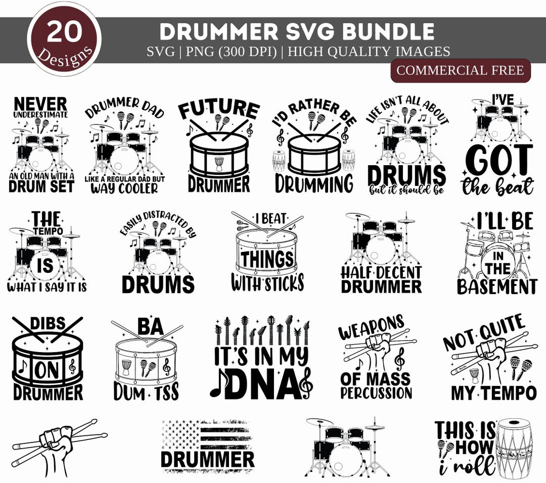 Drummer SVG Bundle, Drums Svg, Drummer PNG Bundle, Drummer Quotes Svg ...