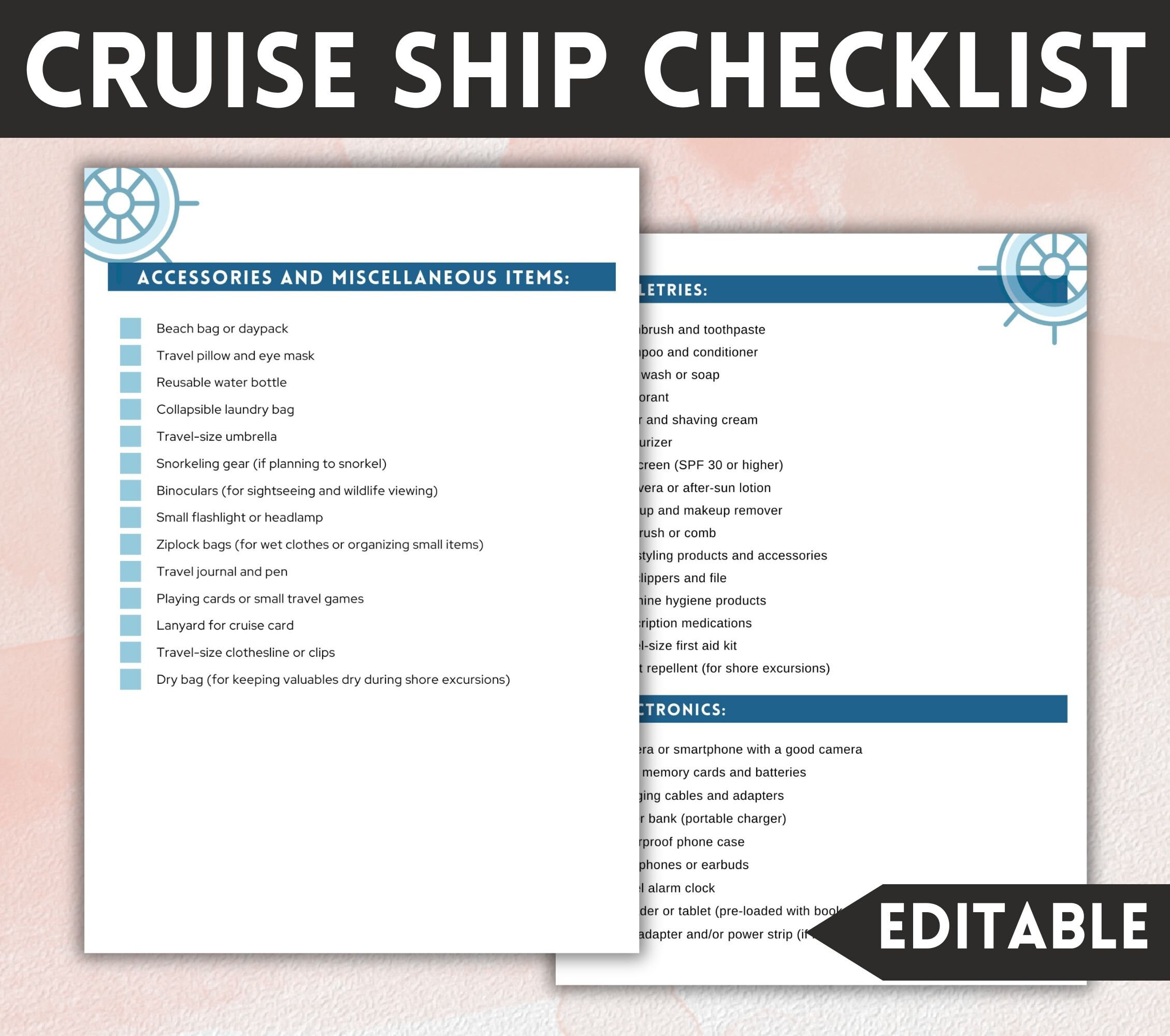 Editable Cruise Ship Checklist, Cruise Planner, Cruise Checklist ...