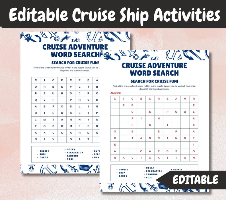 Editable Kids Cruise Activities, Kids Travel Activity, Cruise Game ...