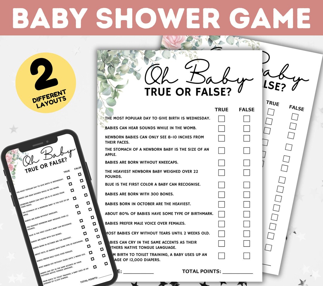 Baby Shower Game True or False, Baby Shower Games Printable, Oh Baby ...