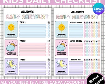 Kids Daily School Checklist, Responsibility Chart, to Do List, Editable ...