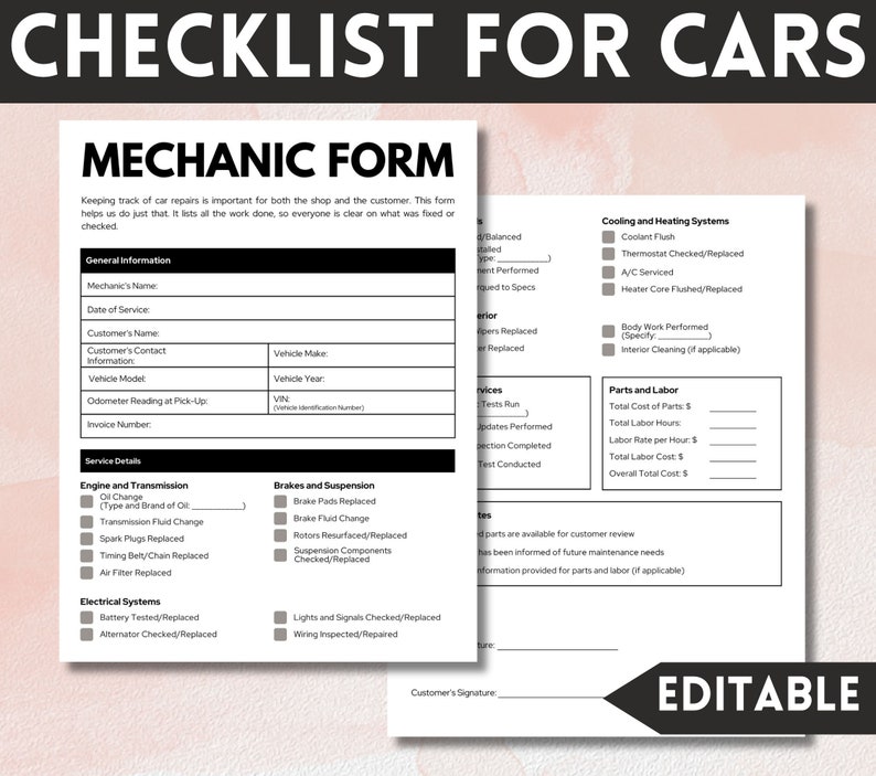 Editable Visual Vehicle Inspection Checklist, Fillable Multipoint ...