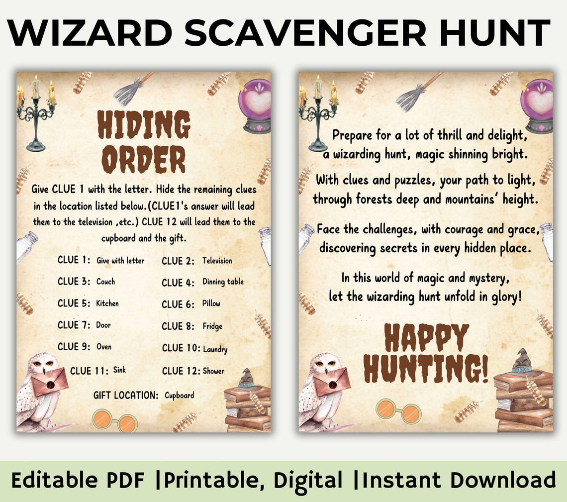 Wizard Scavenger Hunt, Magic Puzzle Clues, Teens Birthday (PDF File) - Etsy