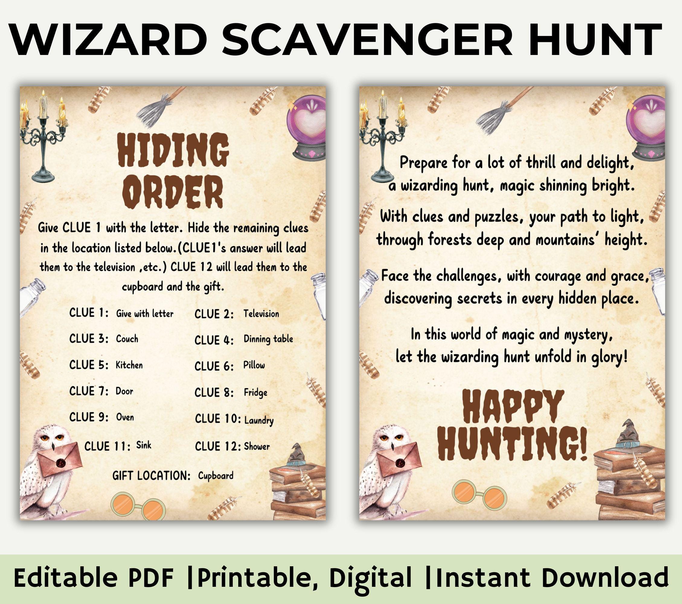 Wizard Scavenger Hunt, Magic Puzzle Clues, Teens Birthday (PDF File) - Etsy