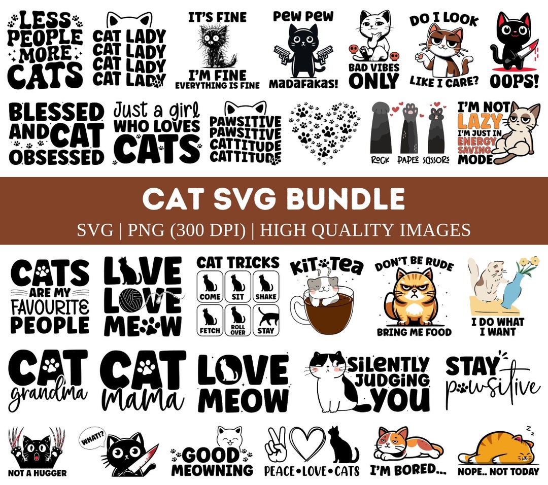 Funny Cat SVG Bundle| Cat SVG| Kitten SVG| Cat Lady Svg| Crazy Cat Lady ...