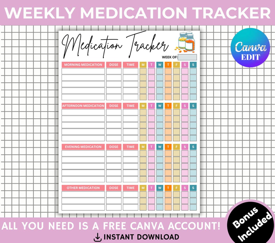 Printable Medication Schedule, Weekly Medication Tracker, Morning ...