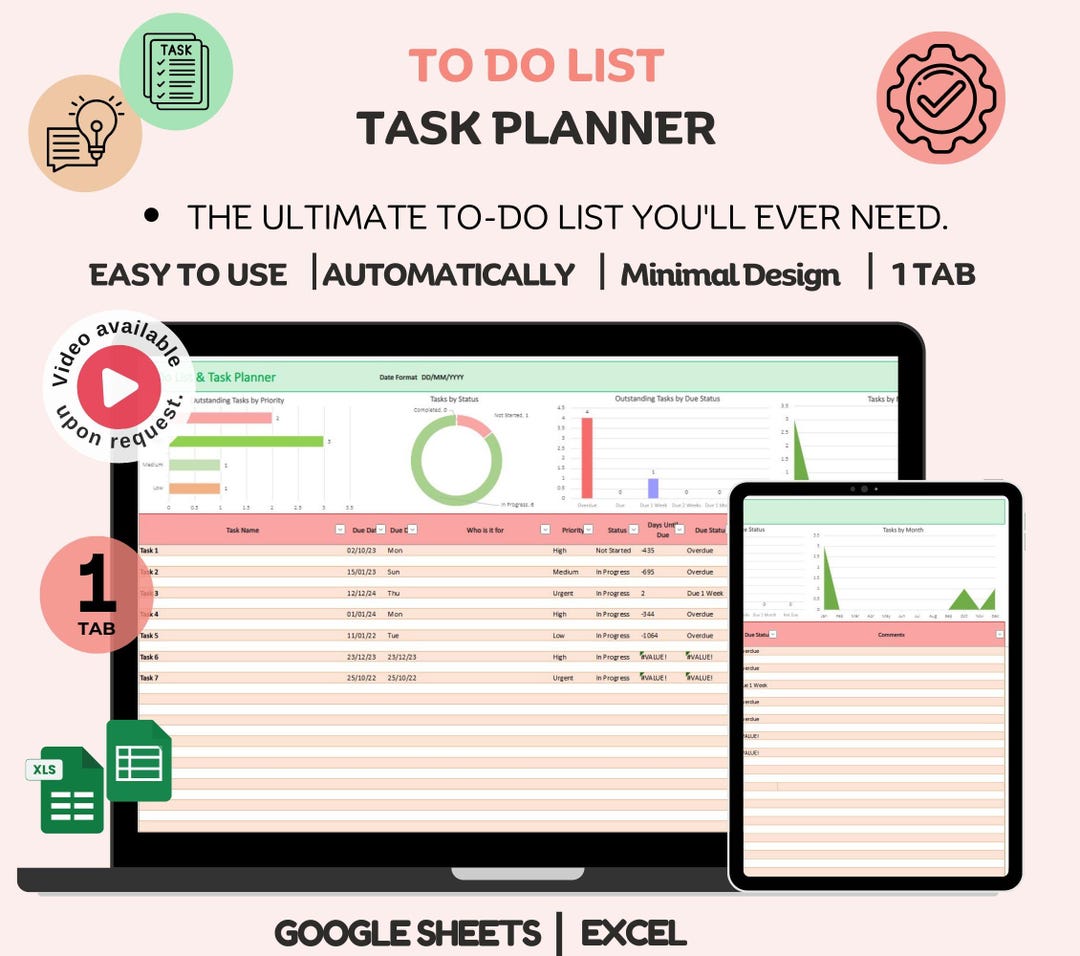 Task Tracker Spreadsheet Template, Task Management Google Sheets, To-do ...