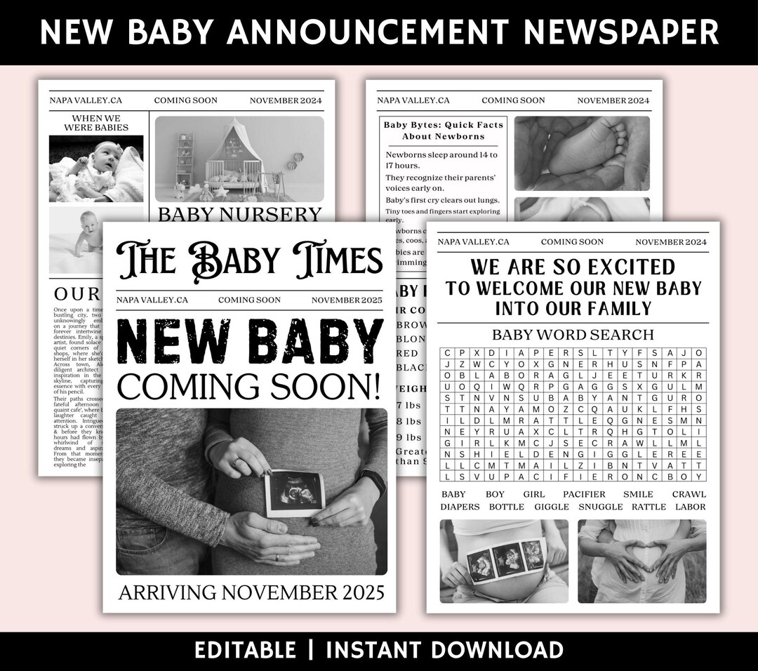 New Baby Announcement Newspaper Template, Baby on the Way Pregnancy ...