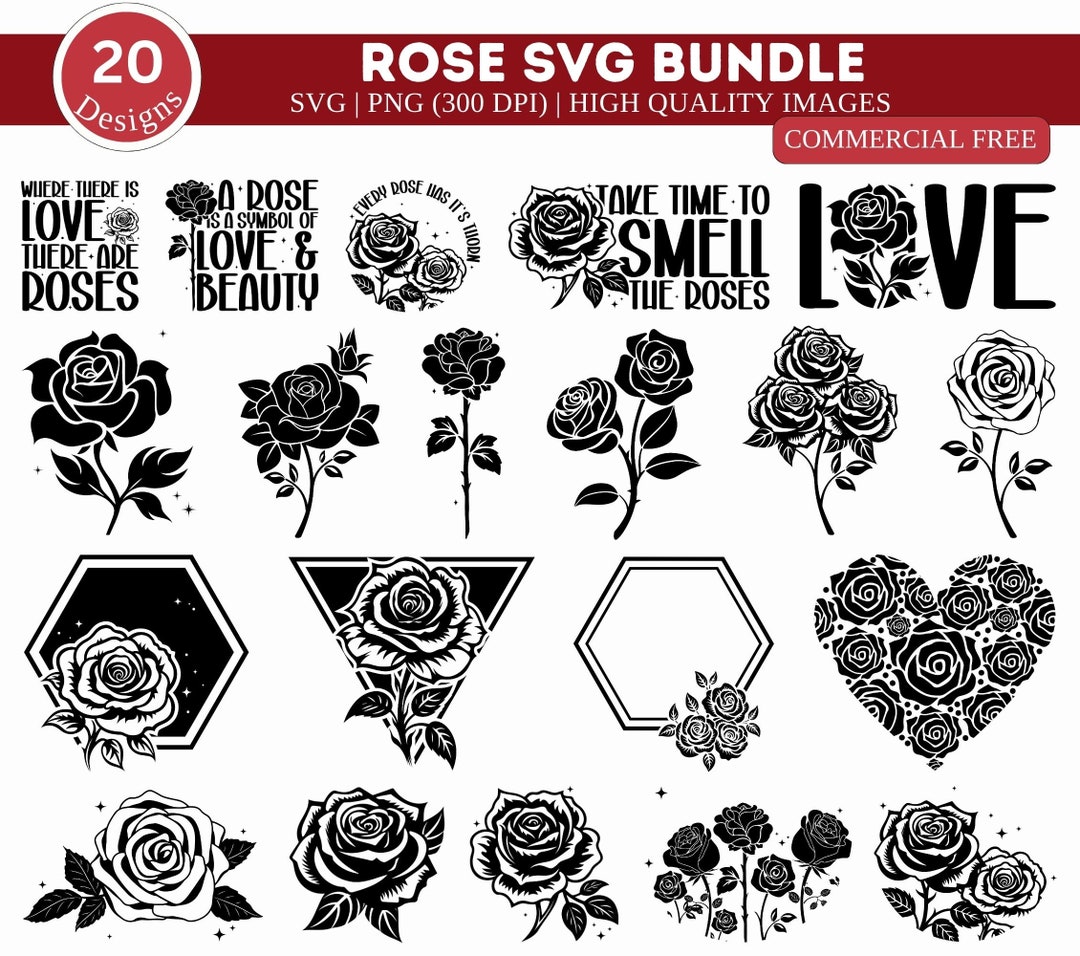 Roses SVG Bundle, Roses Svg, Roses Template Svg, Rose Bouquet Svg, Rose ...