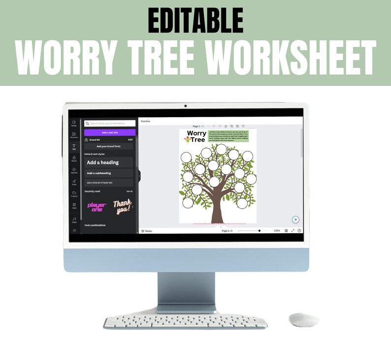 Editable the Worry Tree Worksheets, Anxiety Relief, Cognitive ...