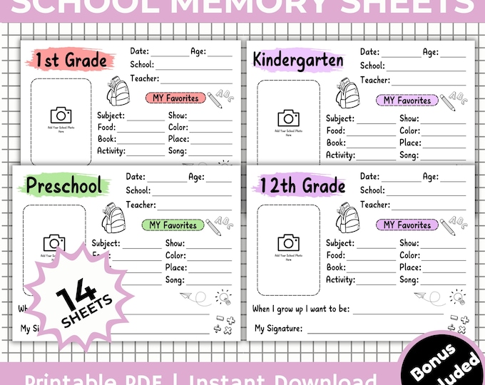 SCHOOL MEMORY BOX File Folder Cover | Printable Sheet Questionnaire ...