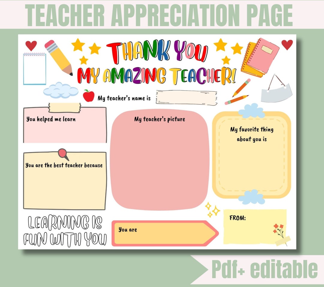 Teacher Appreciation Printable, Teacher Appreciation Week Gift, Thank ...
