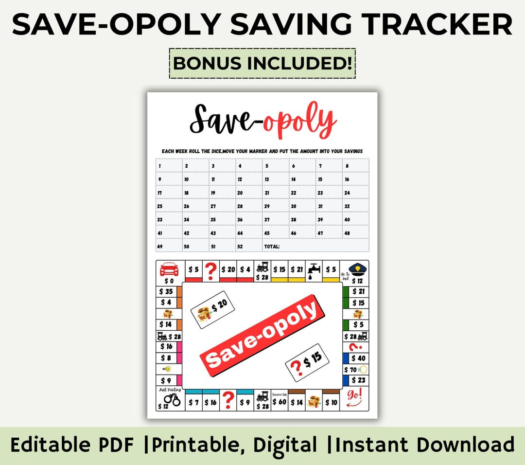 Saveopoly Savings Challenge, Cash Stuffing and Savings Game, Printable ...