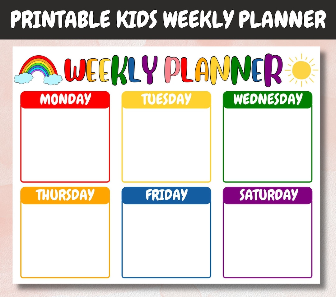 Kids Rainbow Weekly Planner Printable, Childrens Schedule Template ...