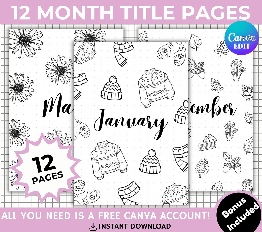 Editable 12 Month Title Pages, 12 Month Cover Pages, Printable Title ...