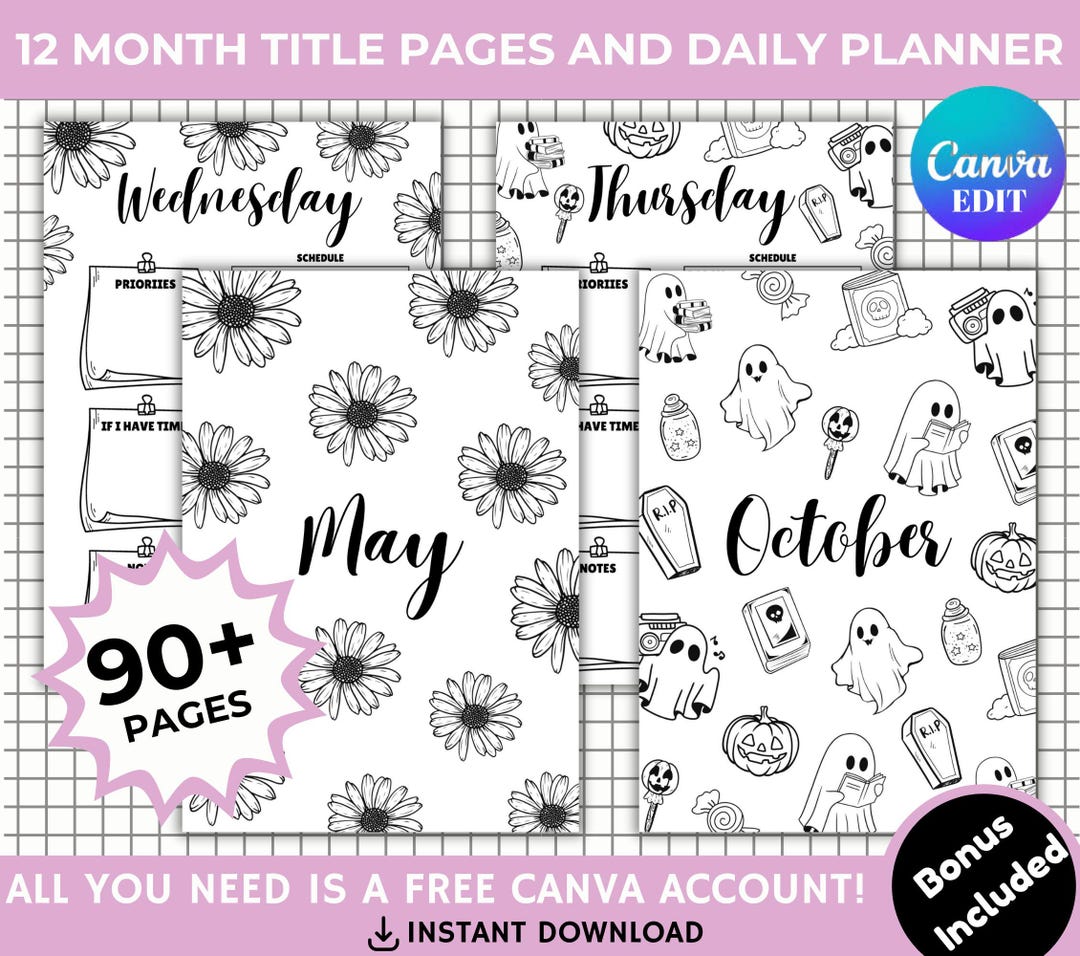 12 Month Title With to Do List Pages, Weekly Planner, Daily Planner ...