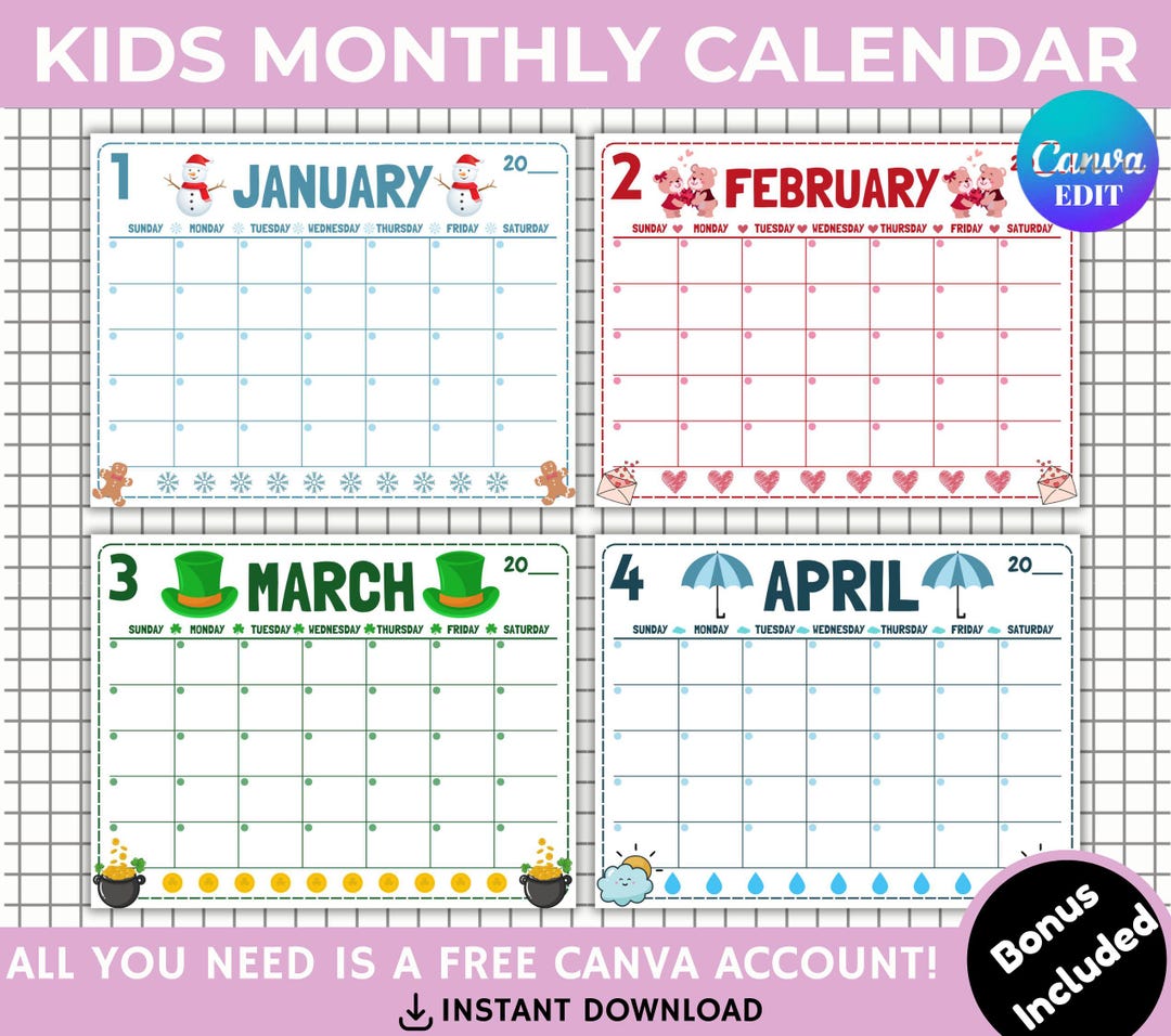 Kids Calendar 2024, Editable Calendar 2024, Printable Calendar ...