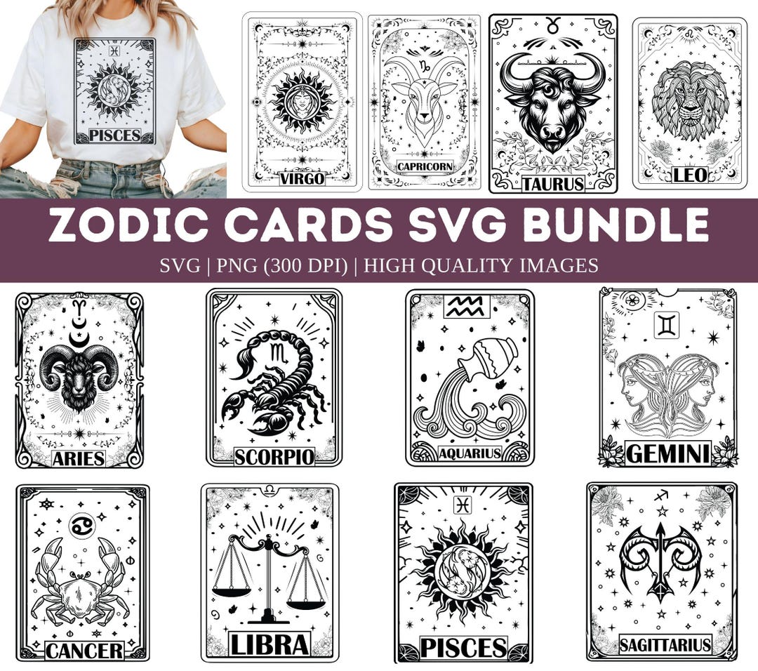 Tarot Cards SVG Bundle, Zodiac Cards SVG Bundle, Zodiac Cards Svg ...