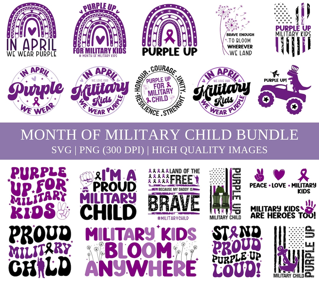 Military Child SVG PNG Bundle| Military Kids Png| Purple up Png| Month ...