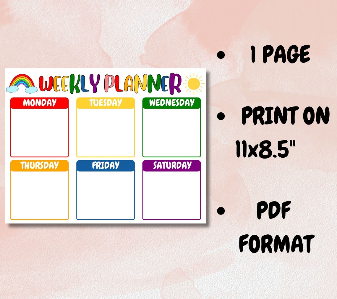 Kids Rainbow Weekly Planner Printable, Childrens Schedule Template ...