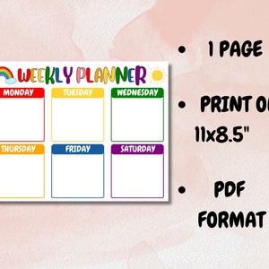 Kids Rainbow Weekly Planner Printable, Childrens Schedule Template ...