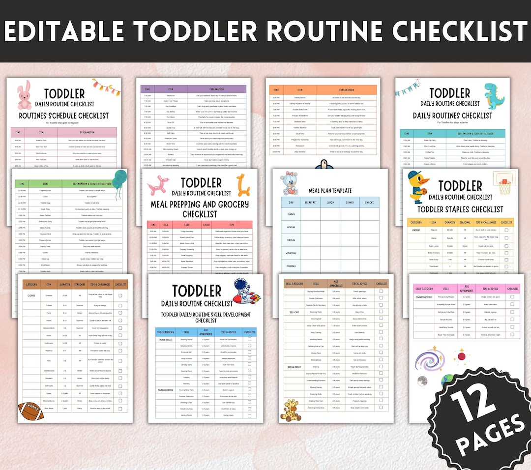 Toddler Daily Routine Checklist Schedule Printable, Editable Chore ...