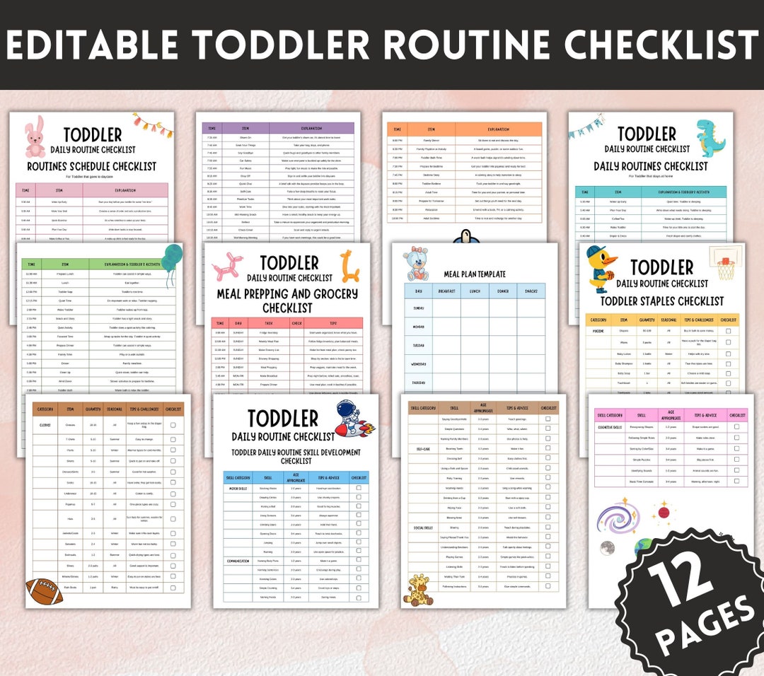 Toddler Daily Routine Checklist Schedule Printable, Editable Chore ...
