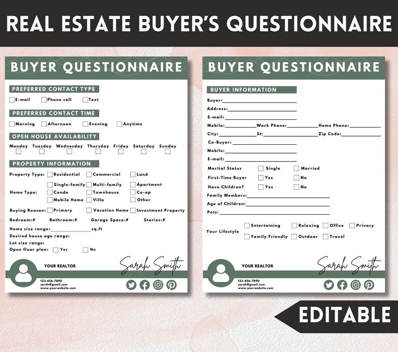 Buyer Questionnaire Temoplate, Real Estate Marketing, Real Estate ...