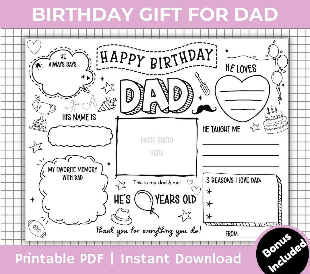 Happy Birthday Dad Coloring Page, Birthday Dad Placemat Activity Sheet ...