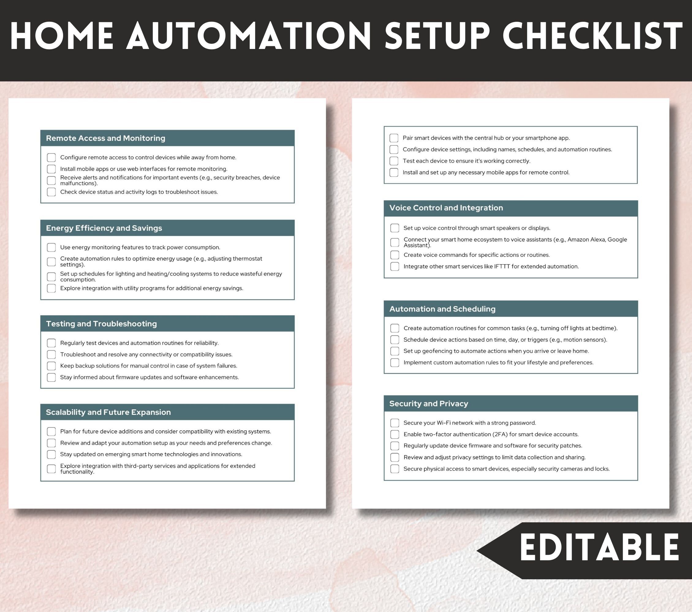 Home Automation Setup Checklist, Family House Security Checklist, Smart ...
