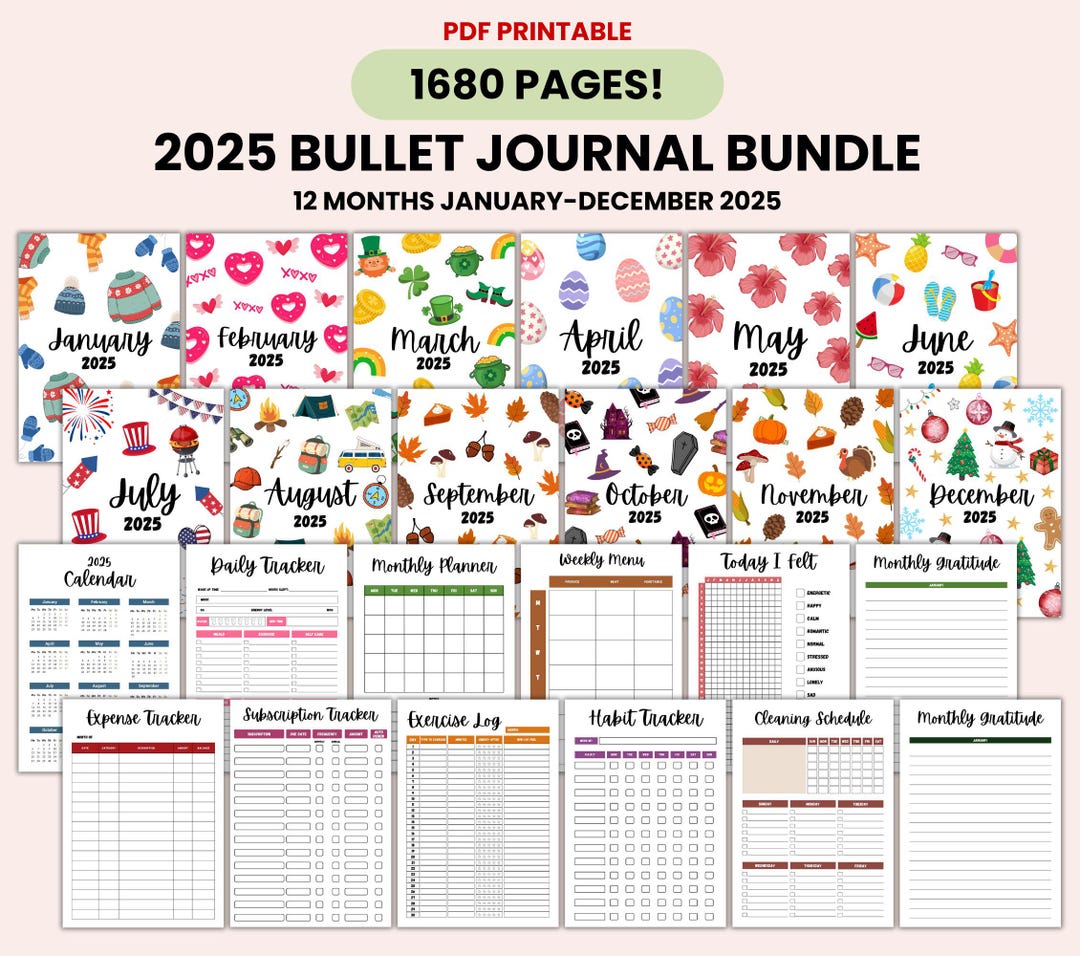 2025 Premade Bullet Journal Bundle, Bullet Journal Pages, Bullet ...