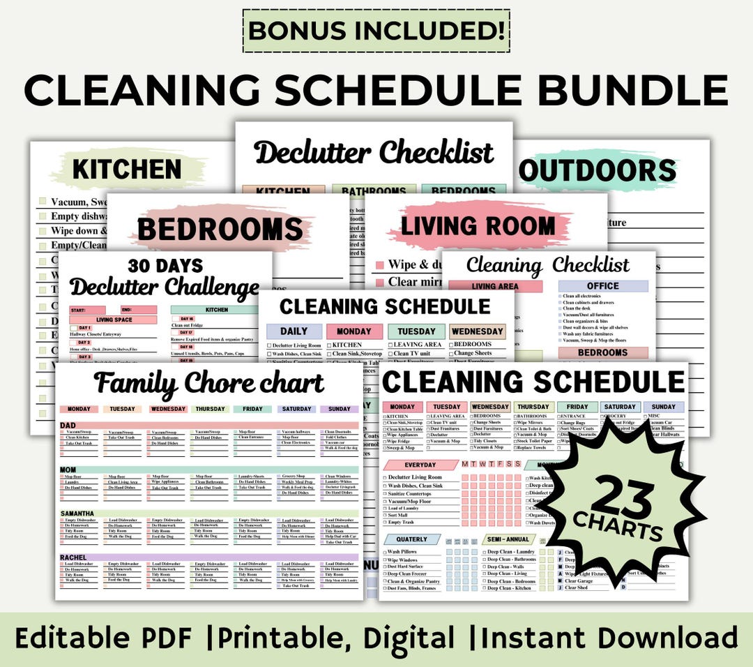 Editable ADHD Cleaning Checklist Bundle, ADHD Cleaning Planner, ADHD ...
