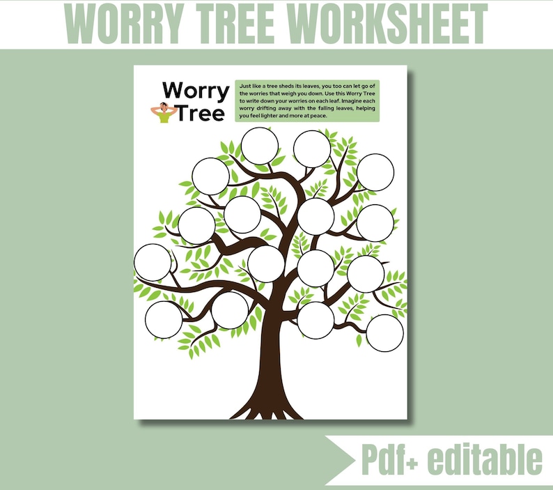Editable the Worry Tree Worksheets, Anxiety Relief, Cognitive ...