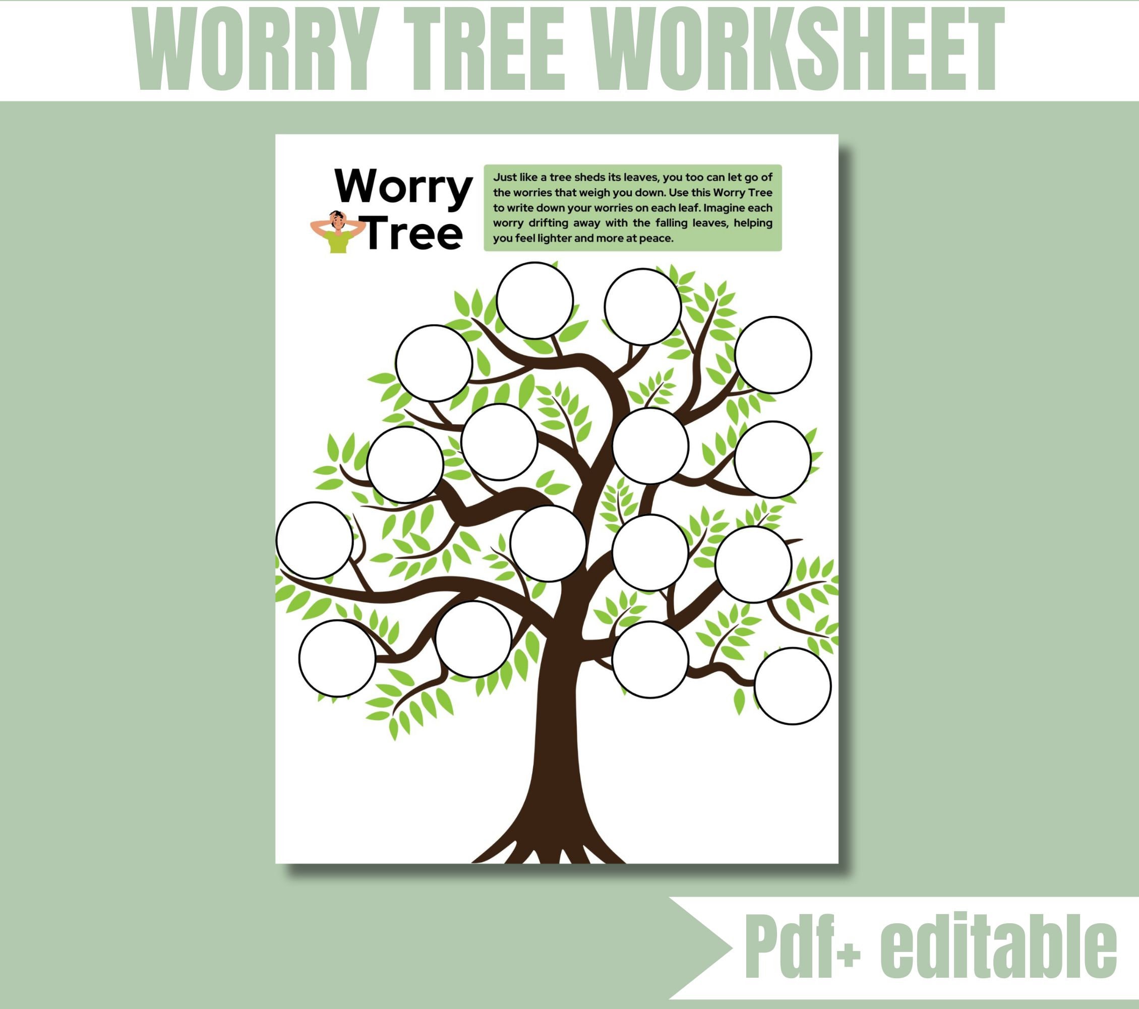 Editable the Worry Tree Worksheets, Anxiety Relief, Cognitive ...