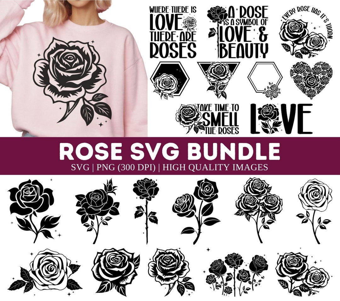 Pacote SVG de rosas, svg de flores, svg floral, svg de pacote de flores ...