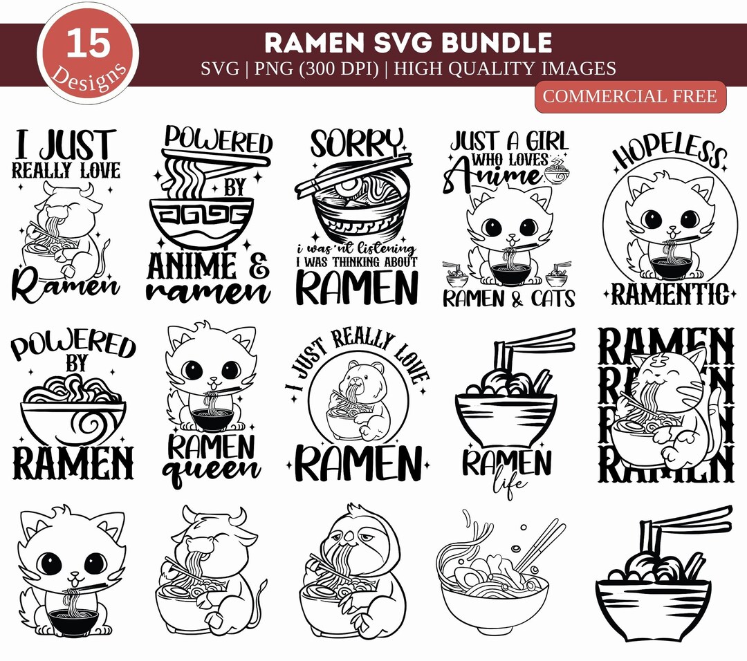 Ramen SVG Bundle, Ramen Party SVG, Powered by Anime & Ramen Svg, but ...