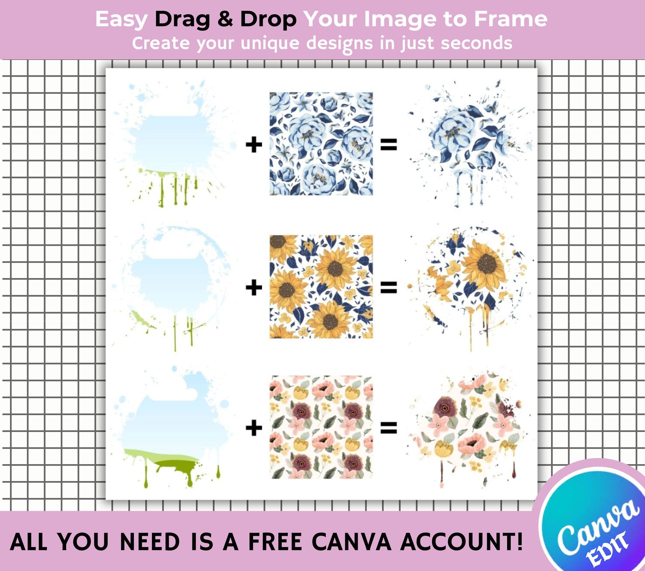 Canva Paint Splatter Template Canva Frames Bundle Canva Drag and Drop ...